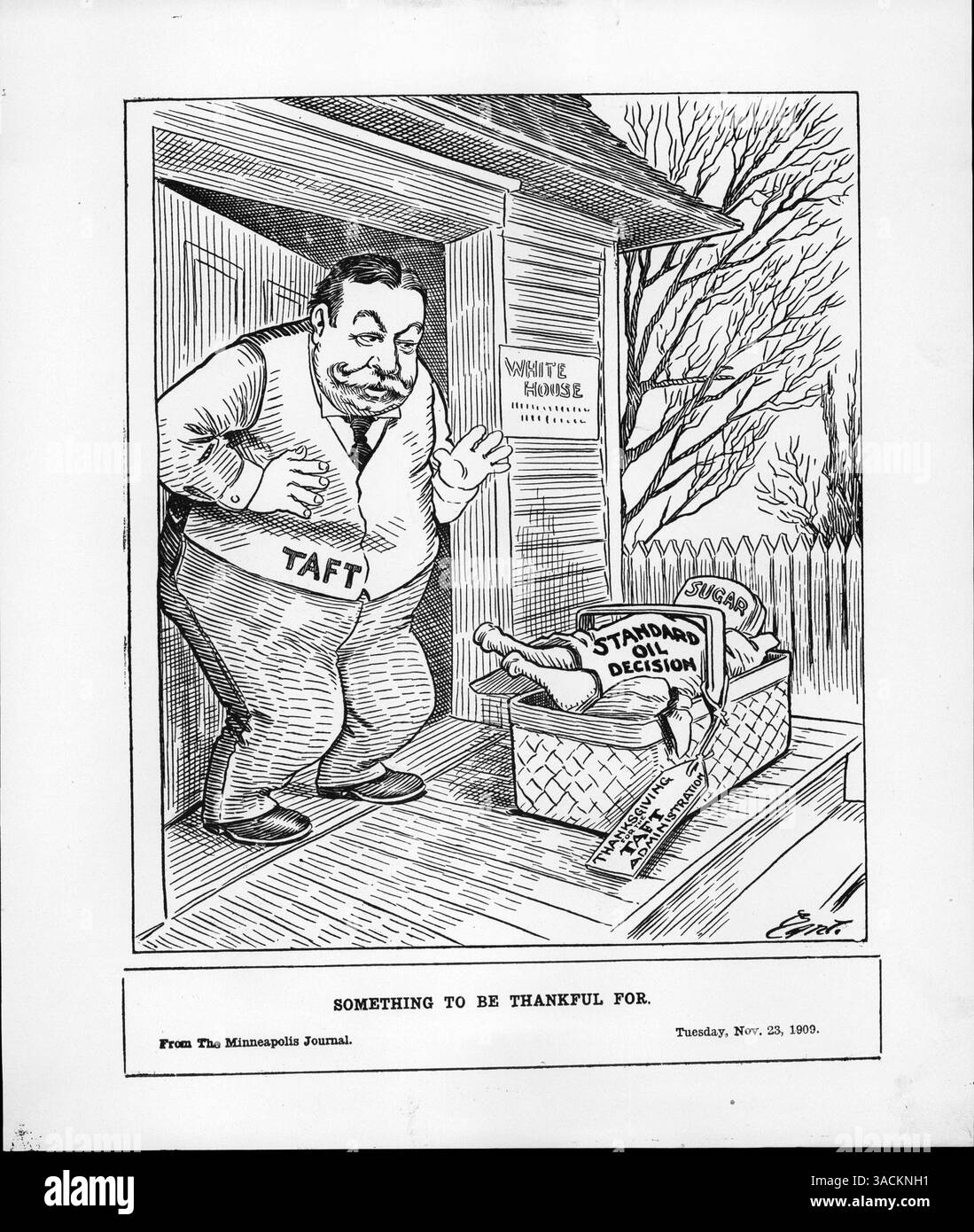 A political cartoon depicting Taft looking at a picnic basket labeled ...