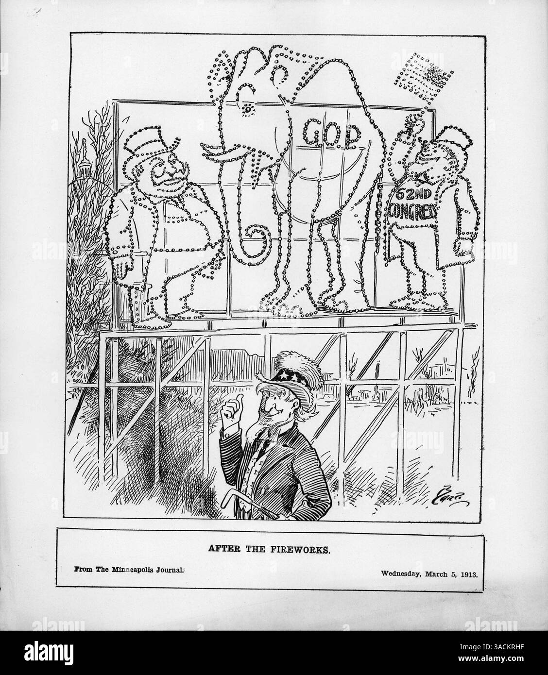 This image shows Uncle Sam grinning in front of a billboard featuring ...