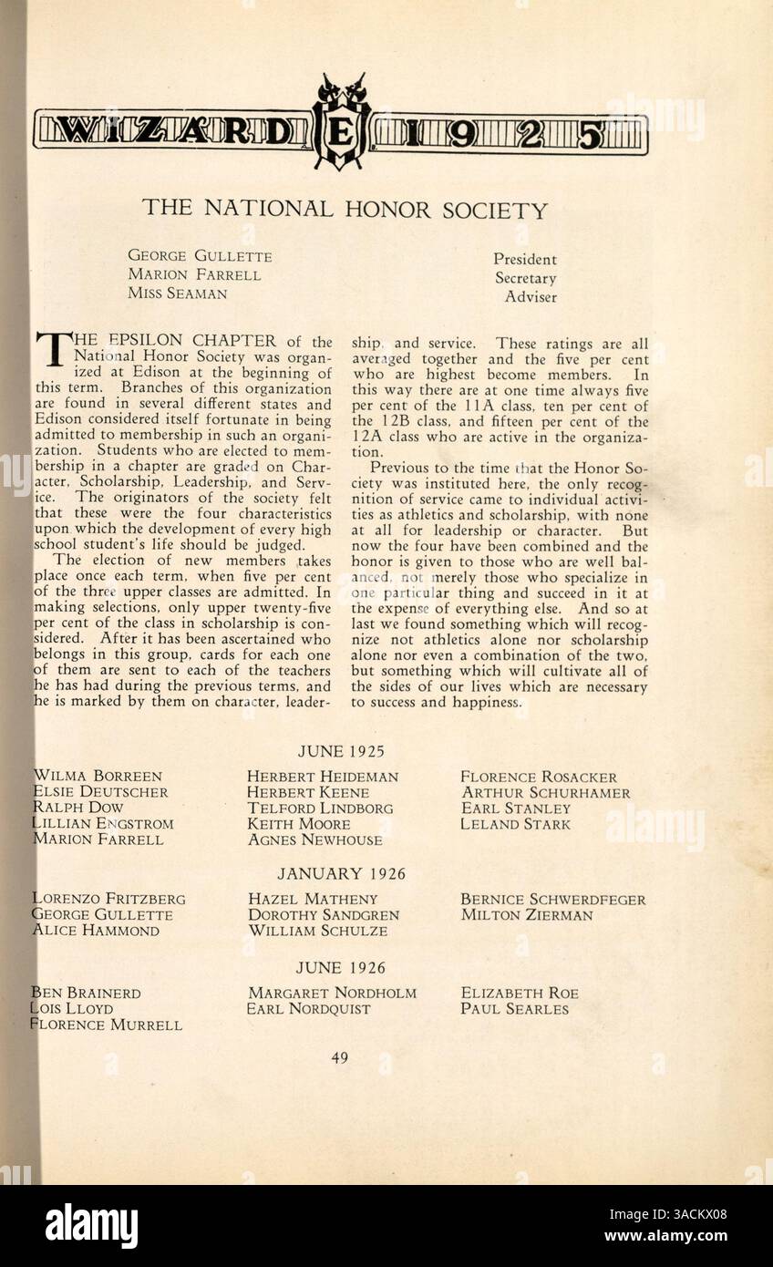 The 1925 Wizard Yearbook from Edison High School provides a record of students, faculty ...