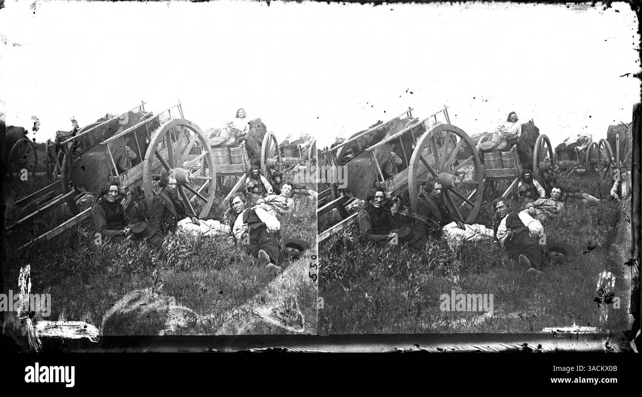 This photograph shows Red River carts, a traditional form of ...