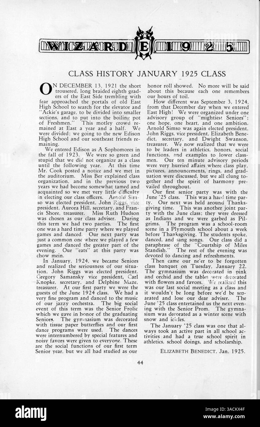 The 1925 Wizard Yearbook from Edison High School provides a record of students, teachers, sports ...