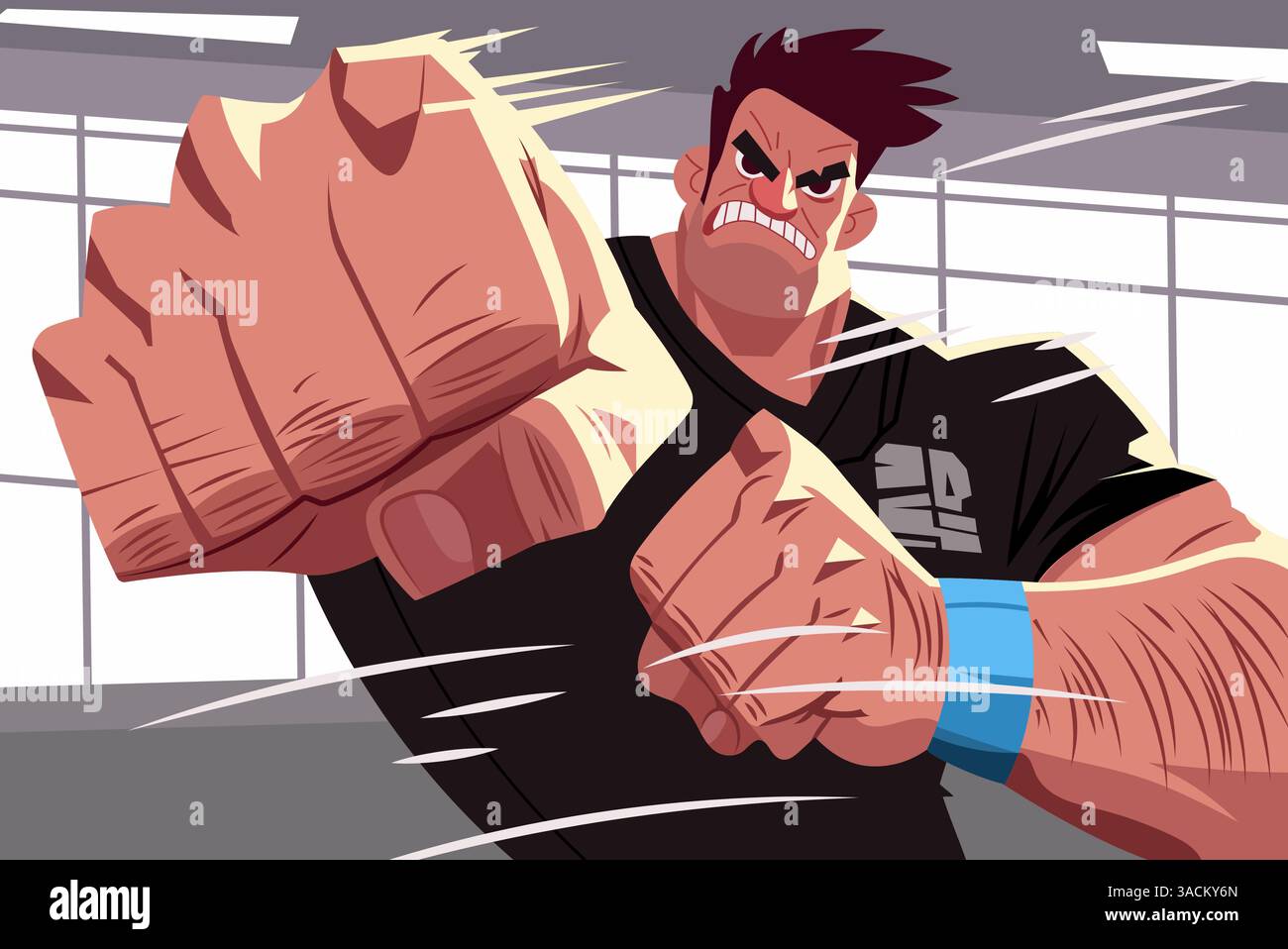 Striking vector illustration of an aggressive man with big fists ...