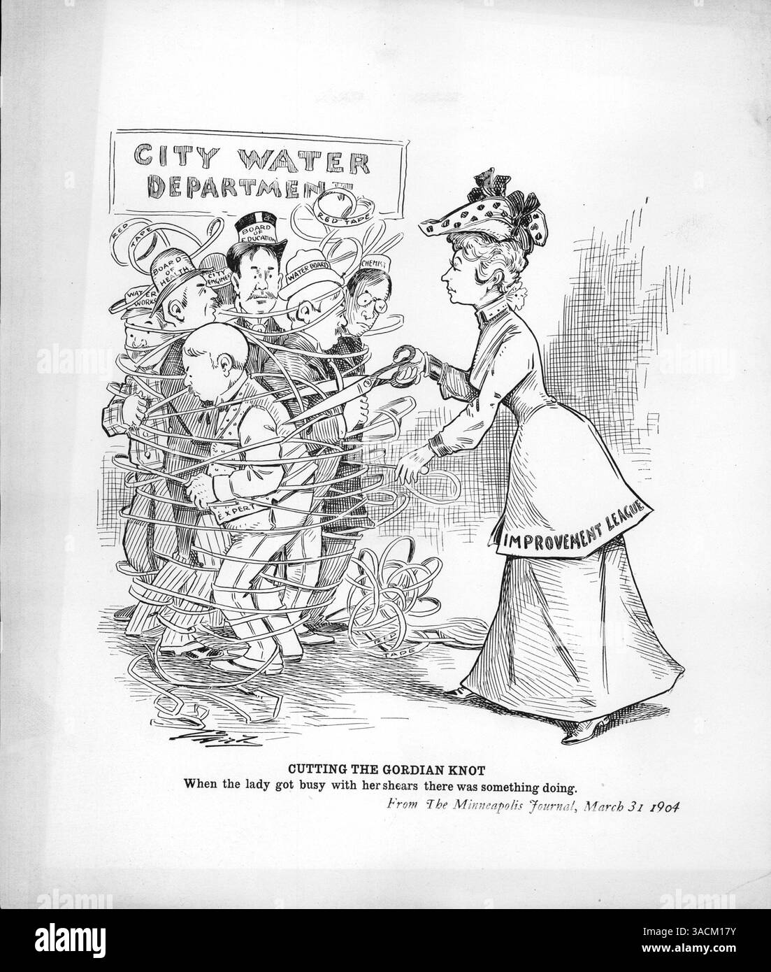 The cartoon depicts the improvement league cutting the red tape hi-res ...