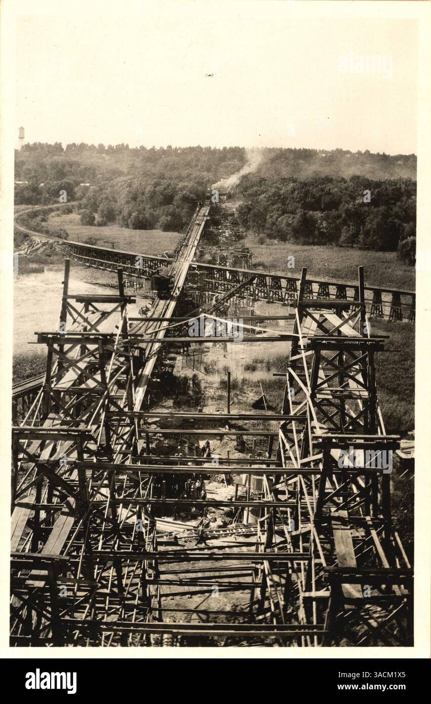 Aerial view of the Mendota Bridge under construction in its early ...