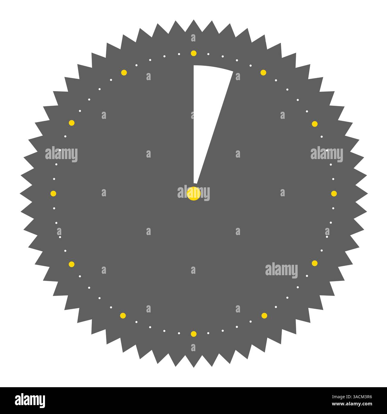 Isolated round gray button with prongs shows clock with 3 seconds or 3 ...