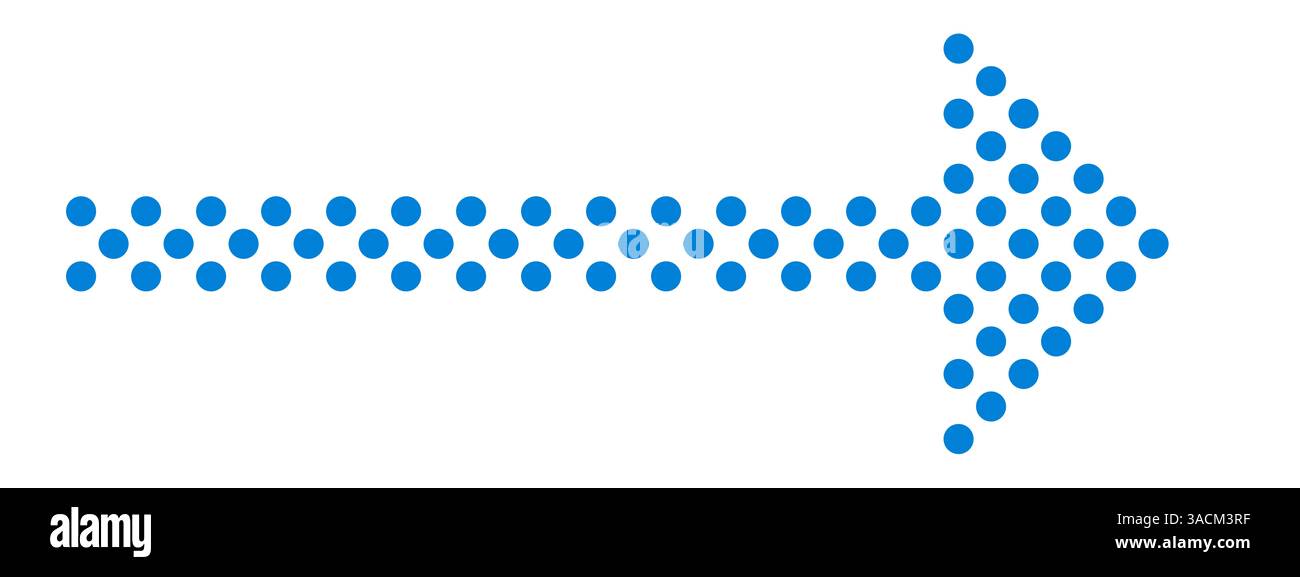 Long arrow pointing right - dotted blue as a signpost, direction sign ...