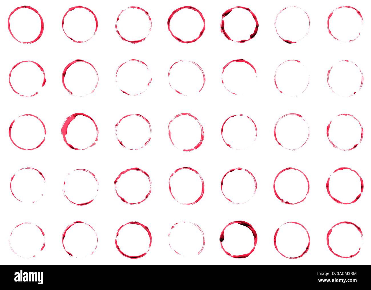 Individual hand painted circles in red on white background stamp ...