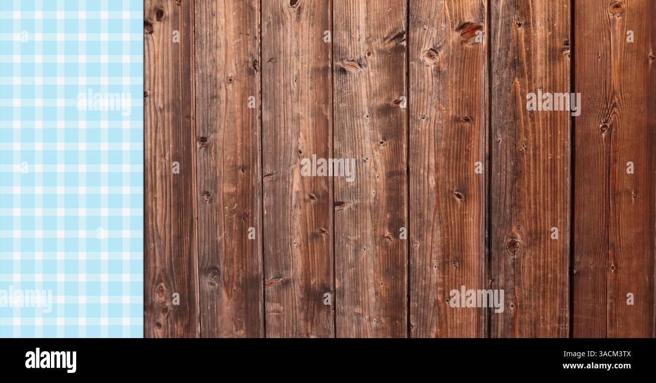 Rustic background with wood and stripes of a checkered tablecloth in ...