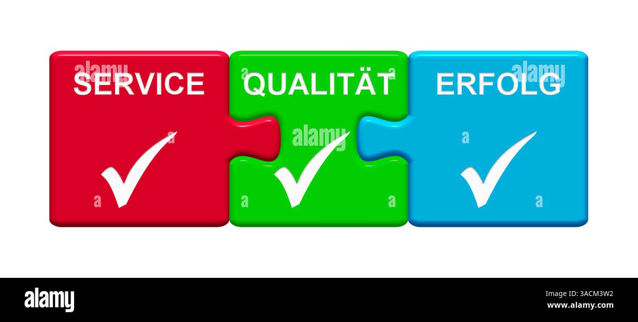 Isolated colorful puzzle button made of three pieces with checkmark ...