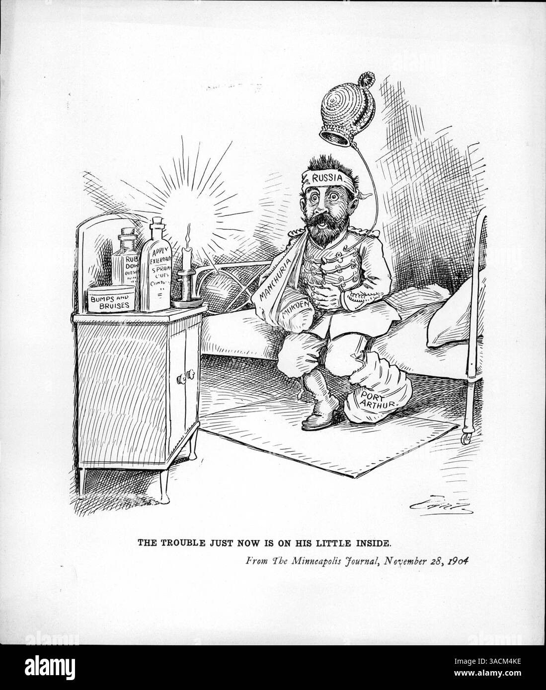 A political cartoon depicts Czar Nicholas II as Russia, holding his ...