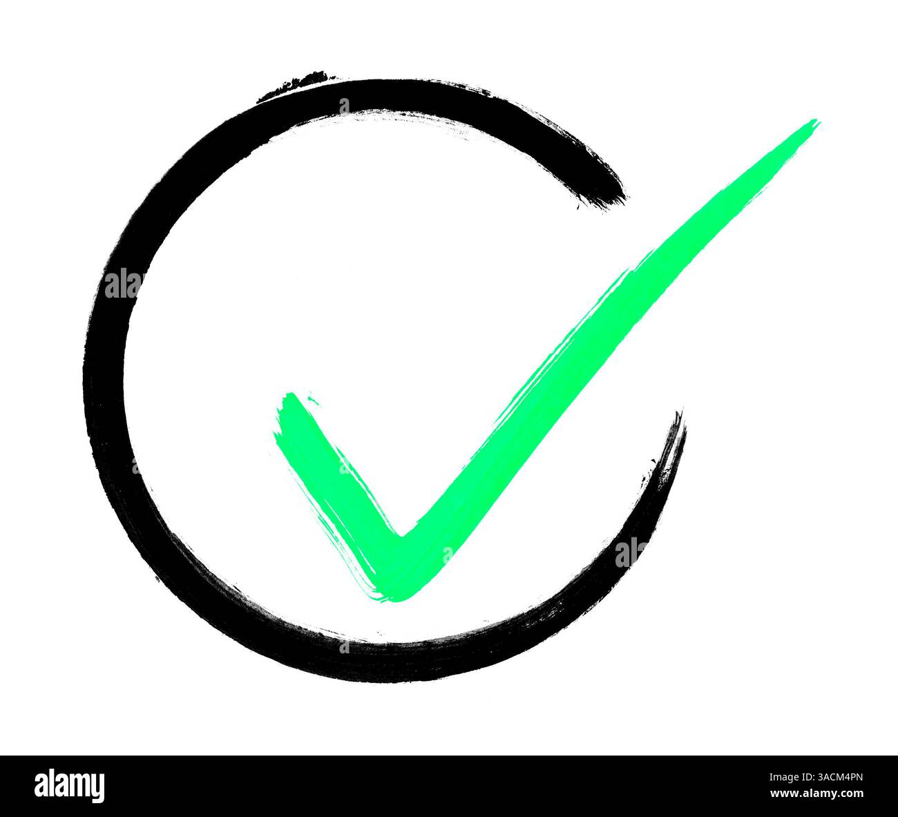 Messy painted black circle and green checkmark for confirmation hi-res ...