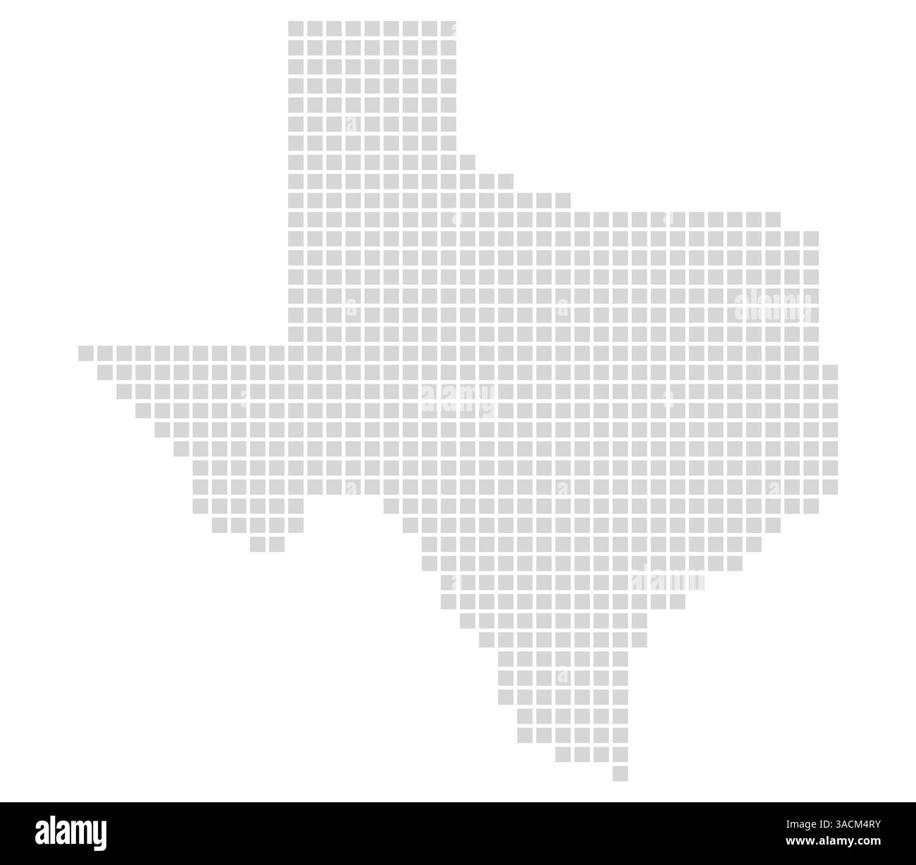 Isolated map of gray pixels shows the outline of the US state of Texas ...