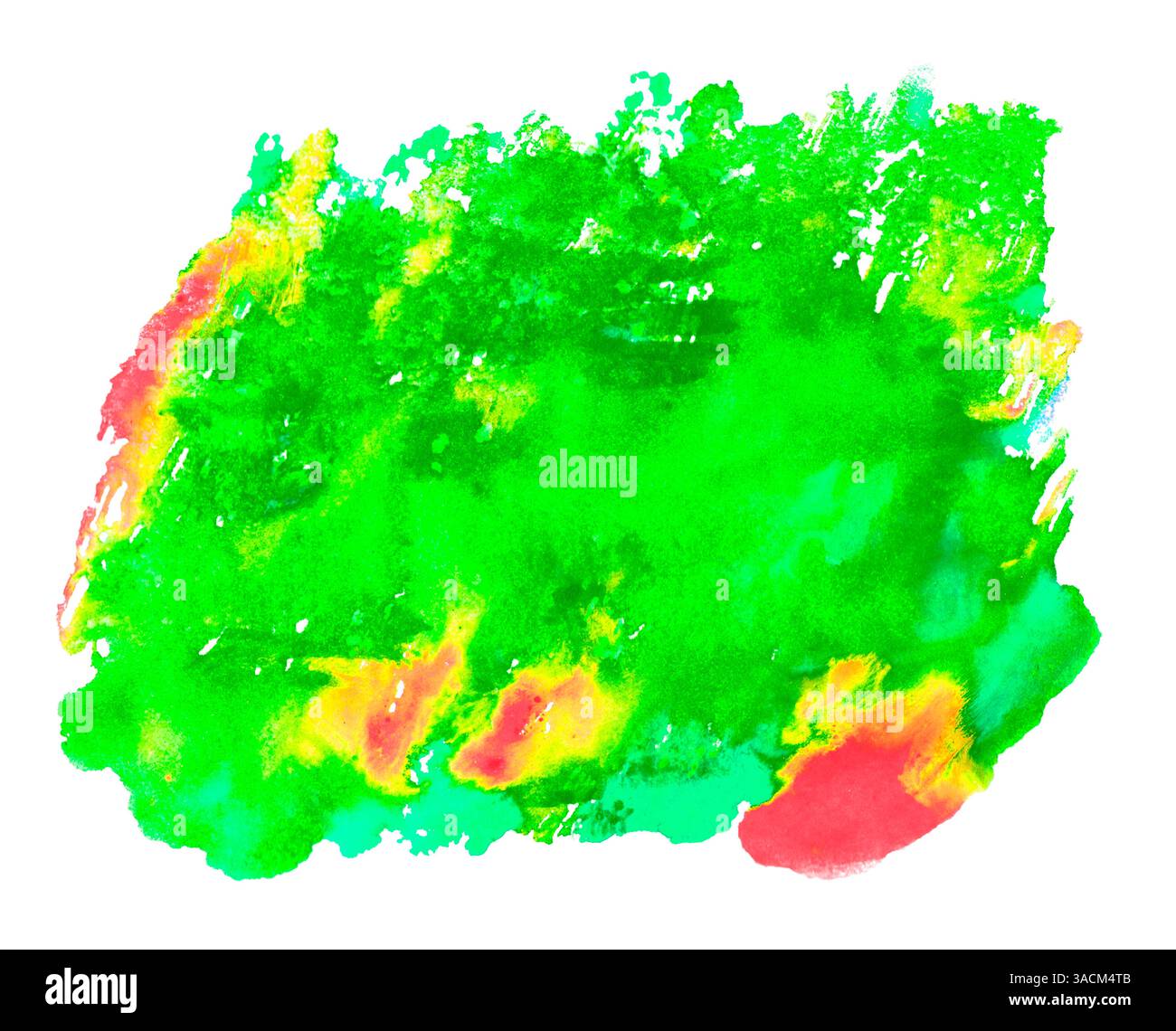 Hand-painted spot of watercolor in the colors green yellow and red as a ...