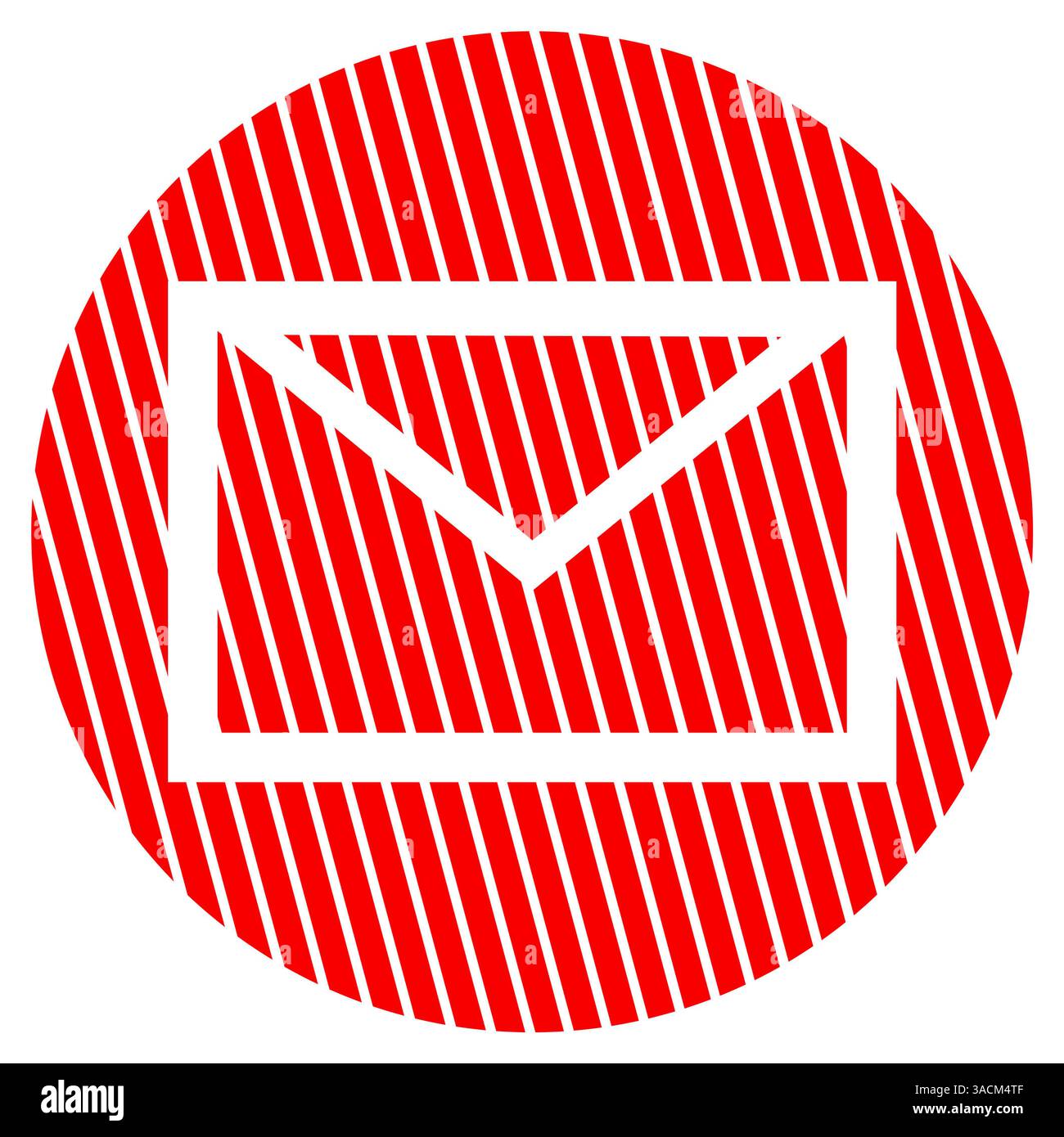 Round circle with striped red background shows white message symbol ...