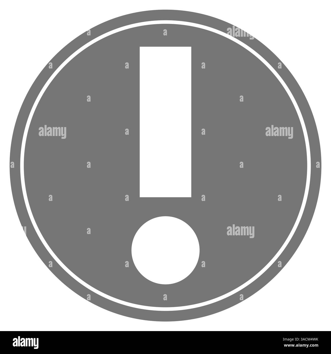 Round gray button with border shows exclamation mark - warning ...
