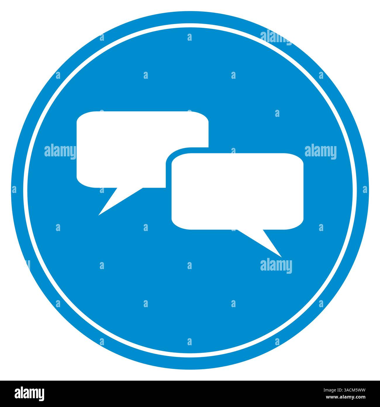 Round blue button with border shows 2 speech bubbles - communication ...