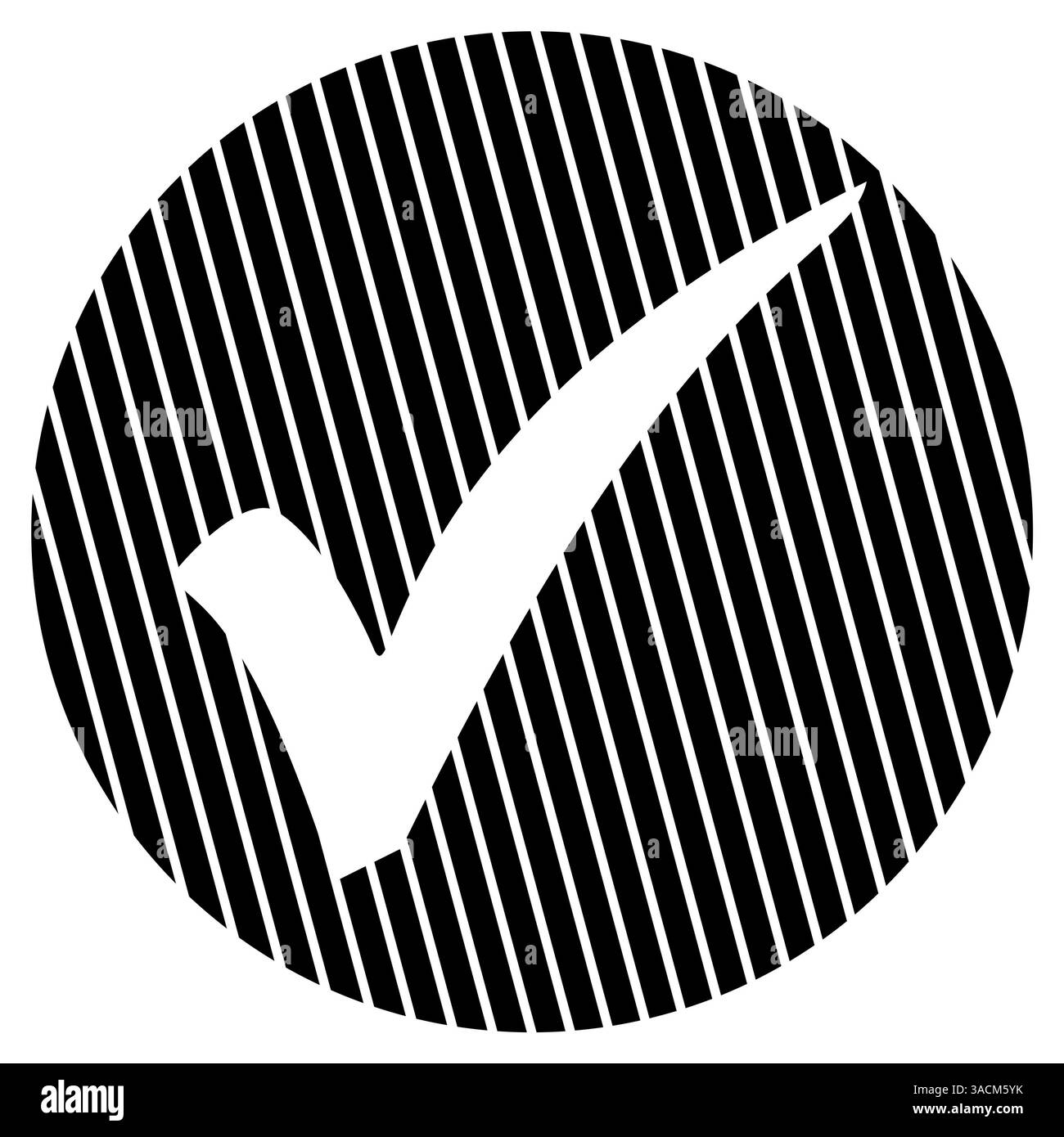 Round circle with striped red background shows white tick symbol Stock ...