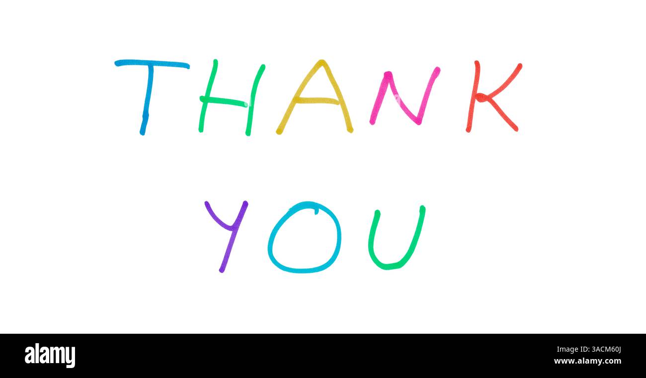 Thank You - Word made of colorful handwritten letters on a white ...