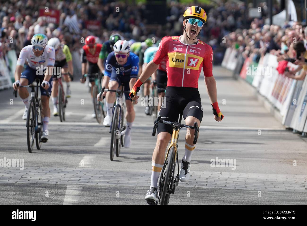 Stian Fredheim of Uno-X Mobility 1st place during the Route Adélie de ...