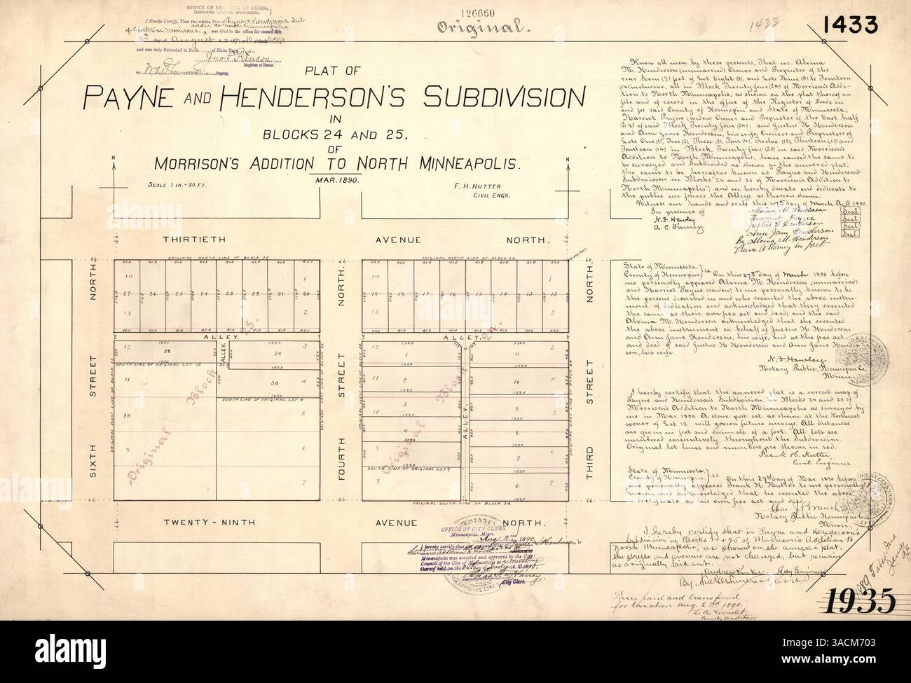 A historical plat map detailing the subdivision layout of Payne and ...