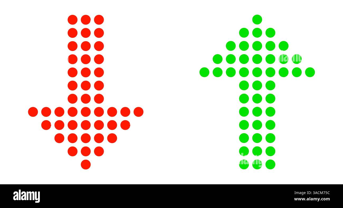 Two dotted arrows in red and green point up and down Stock Photo - Alamy