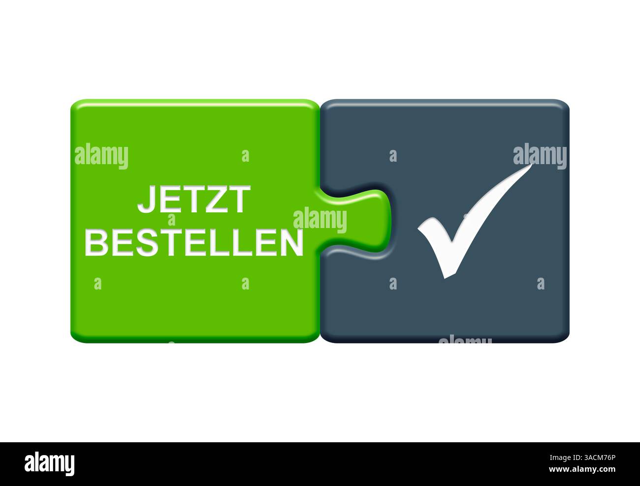 Isolated two-piece puzzle button with tick symbol shows Order now Stock ...