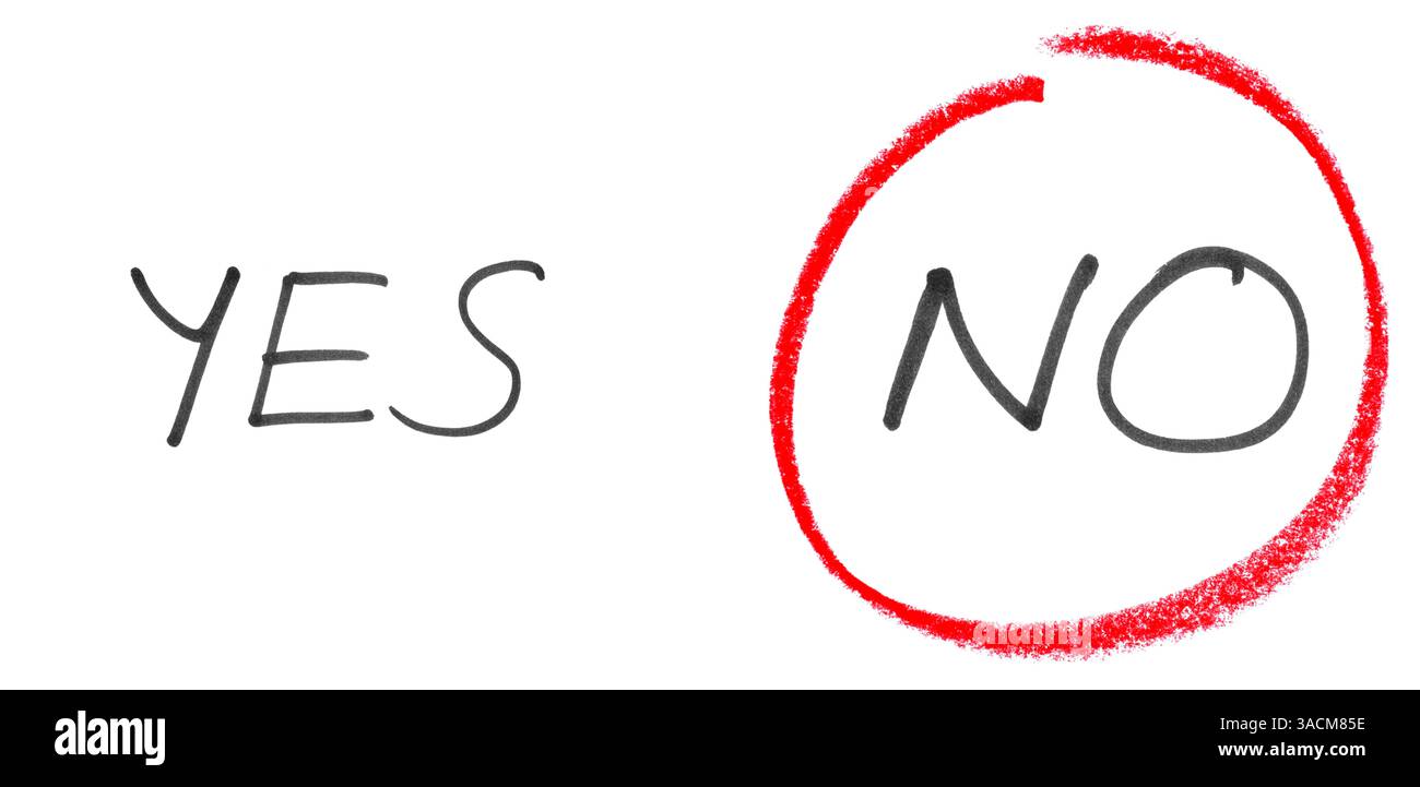 Yes no words in handwritten letters with red marking hi-res stock ...