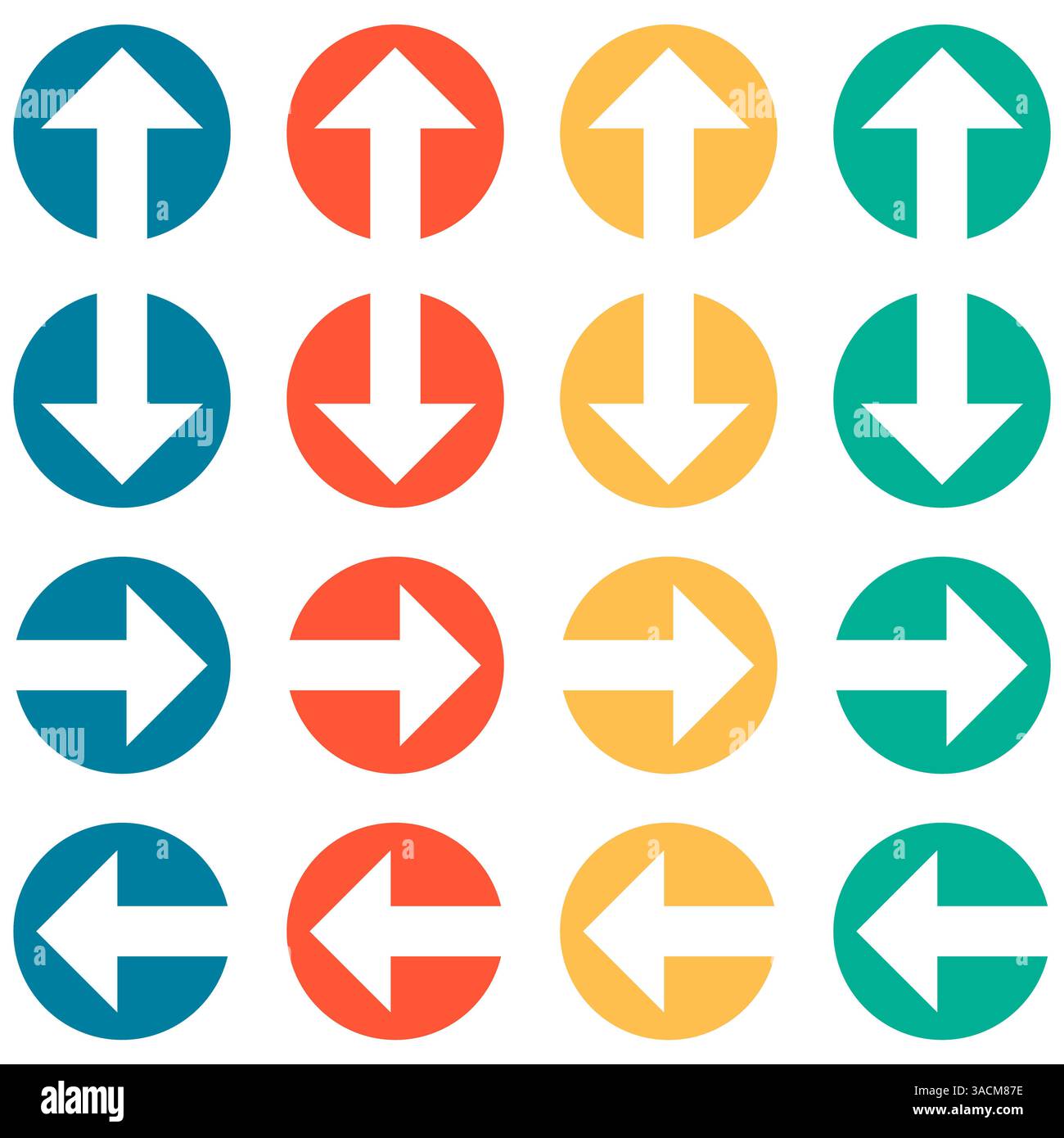 Colorful buttons in blue, red, orange and green show arrows pointing up ...