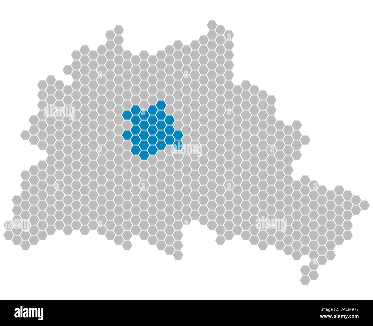Series: Map of Berlin from gray hexagons with blue marking of the ...