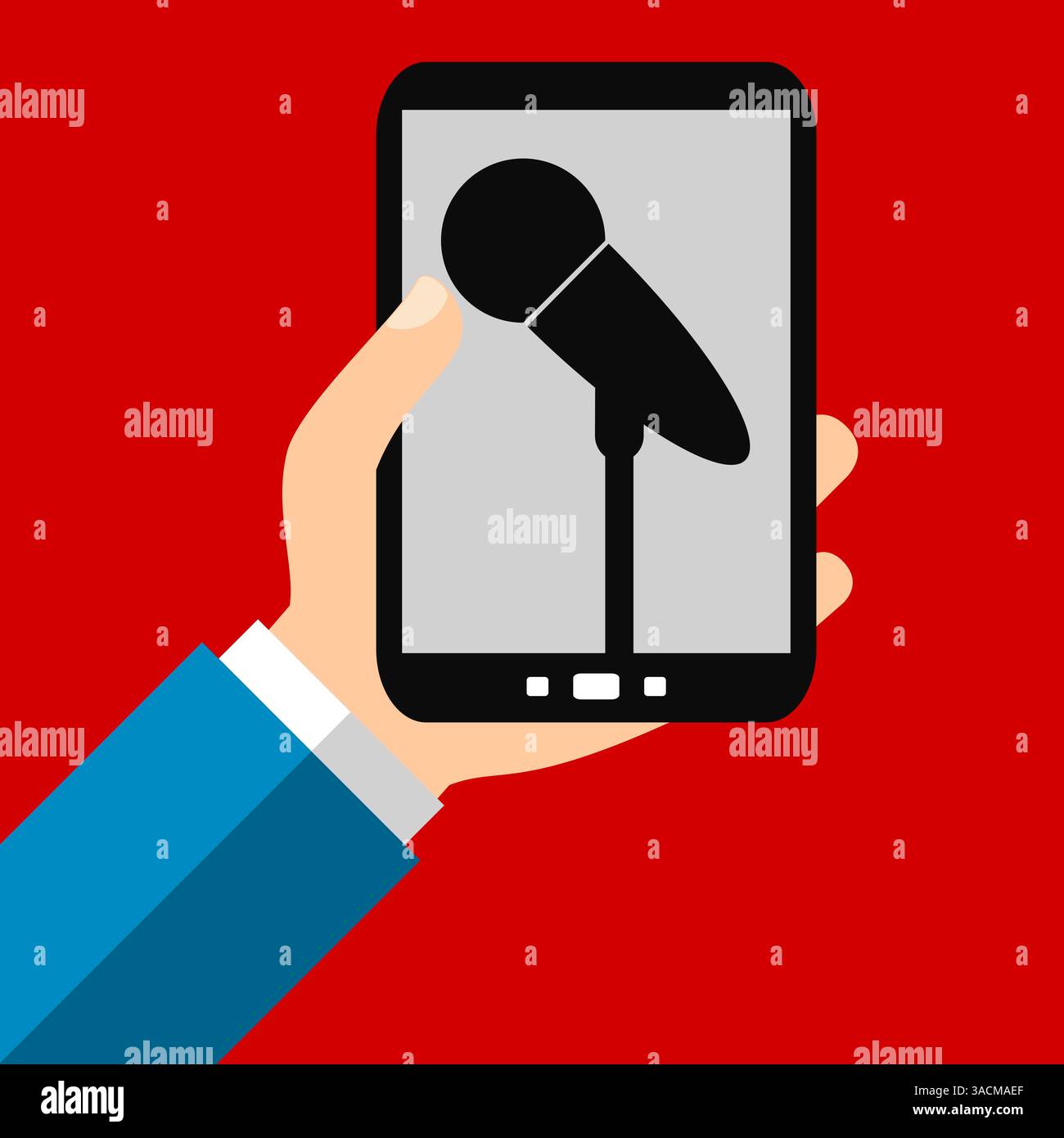 Hand with smartphone: Recording - Flat Design Stock Photo - Alamy