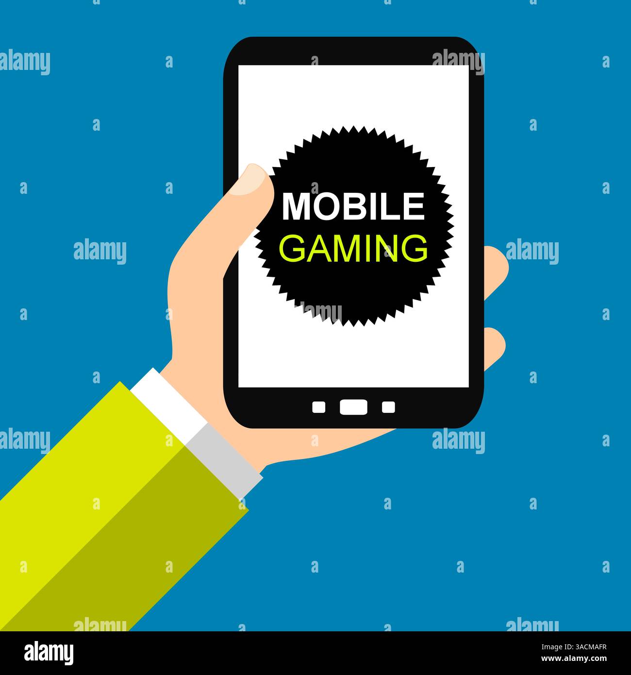 Hand with smartphone: Mobile gaming - flat design Stock Photo - Alamy