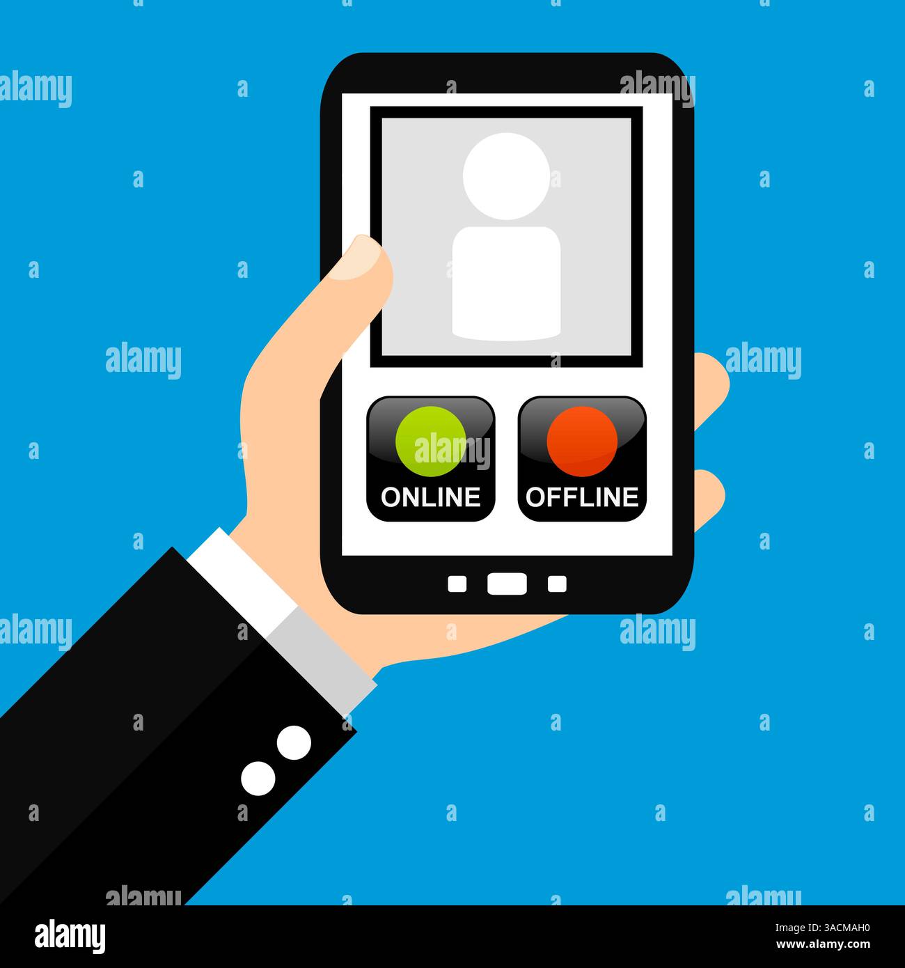 Hand with smartphone: online or offline - flat design Stock Photo - Alamy