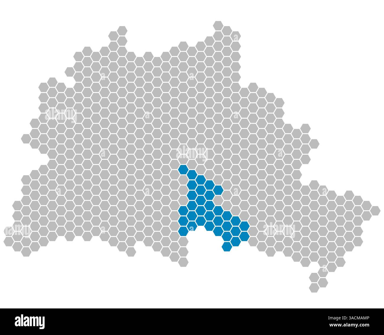 Series: Map of Berlin from gray hexagons with blue marking of the ...
