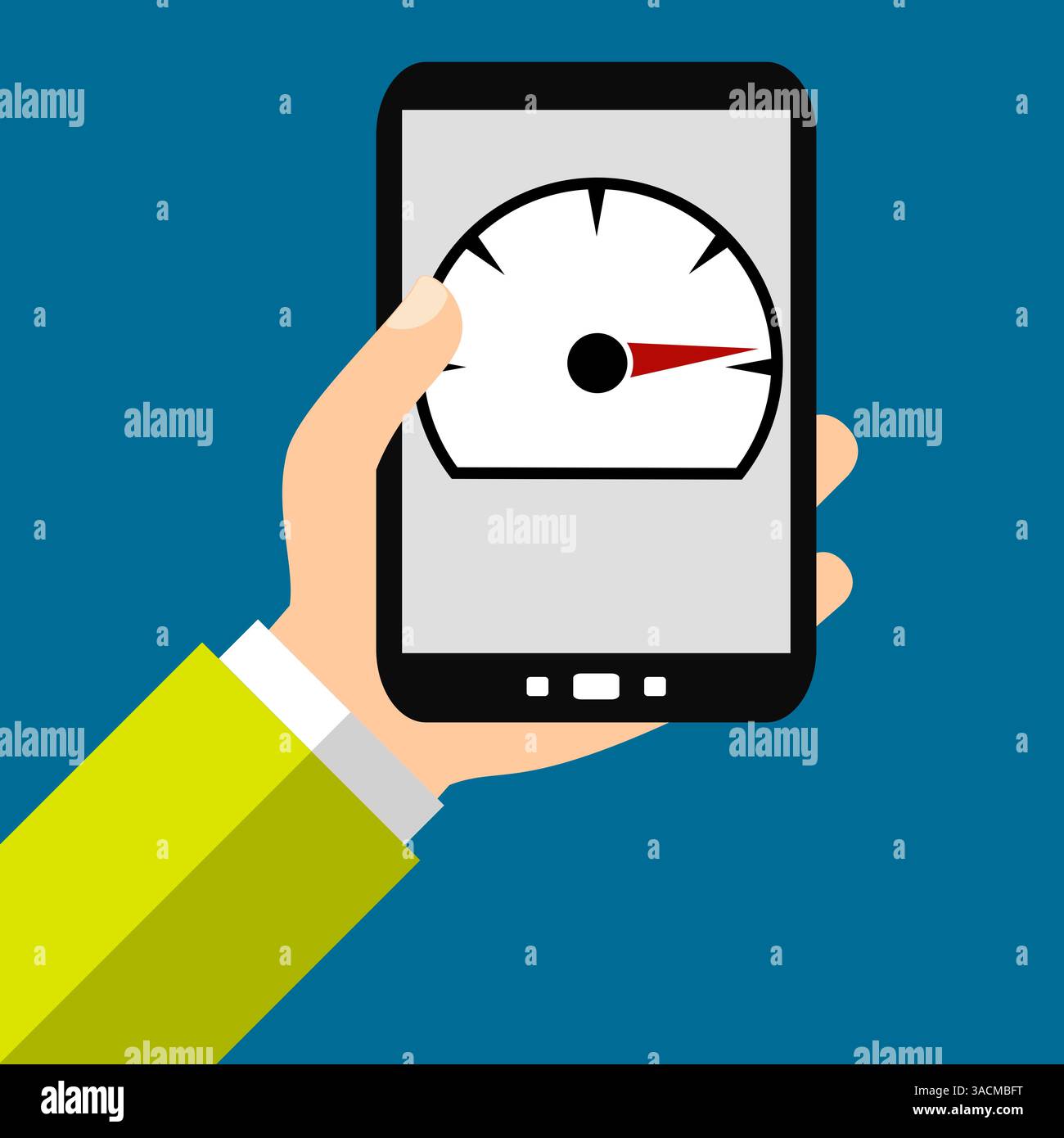 Hand with smartphone: Speedometer - Flat Design Stock Photo - Alamy