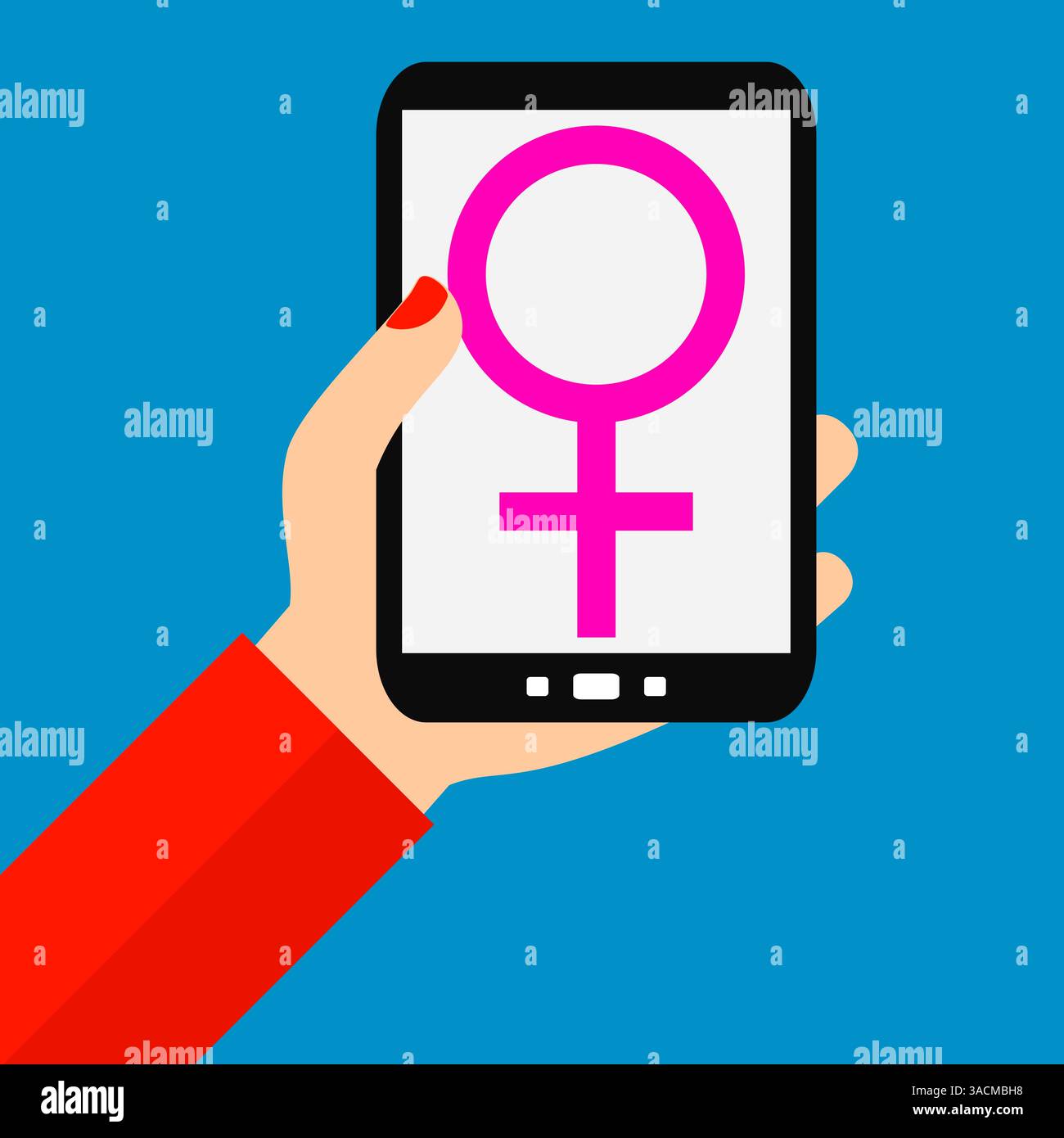 Hand with smartphone: women symbol - flat design Stock Photo - Alamy