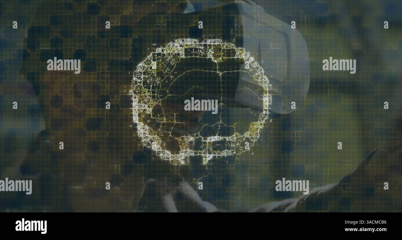 Image of human brain spinning and data processing over businessman ...