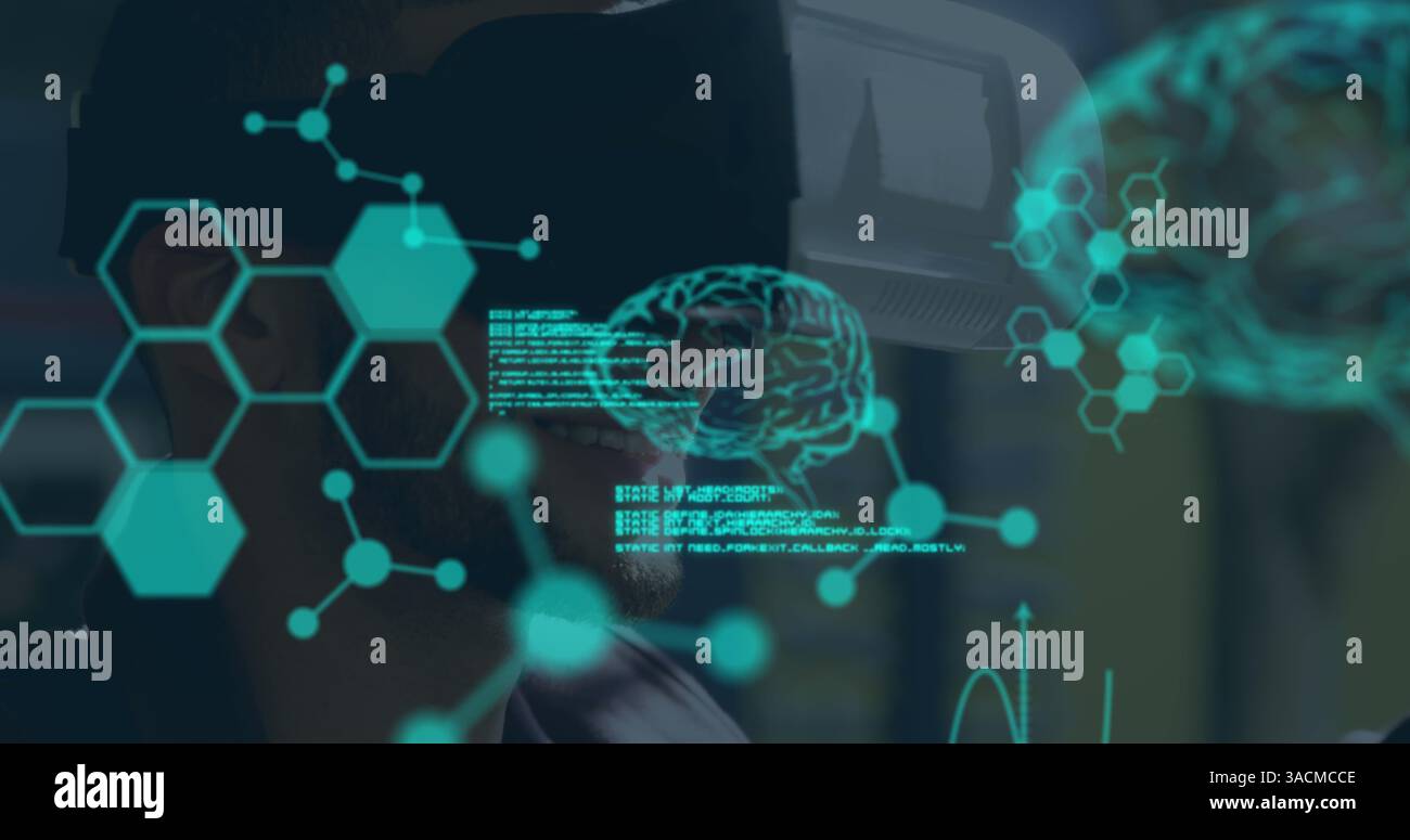 Image of human brains spinning and data processing over businessman ...