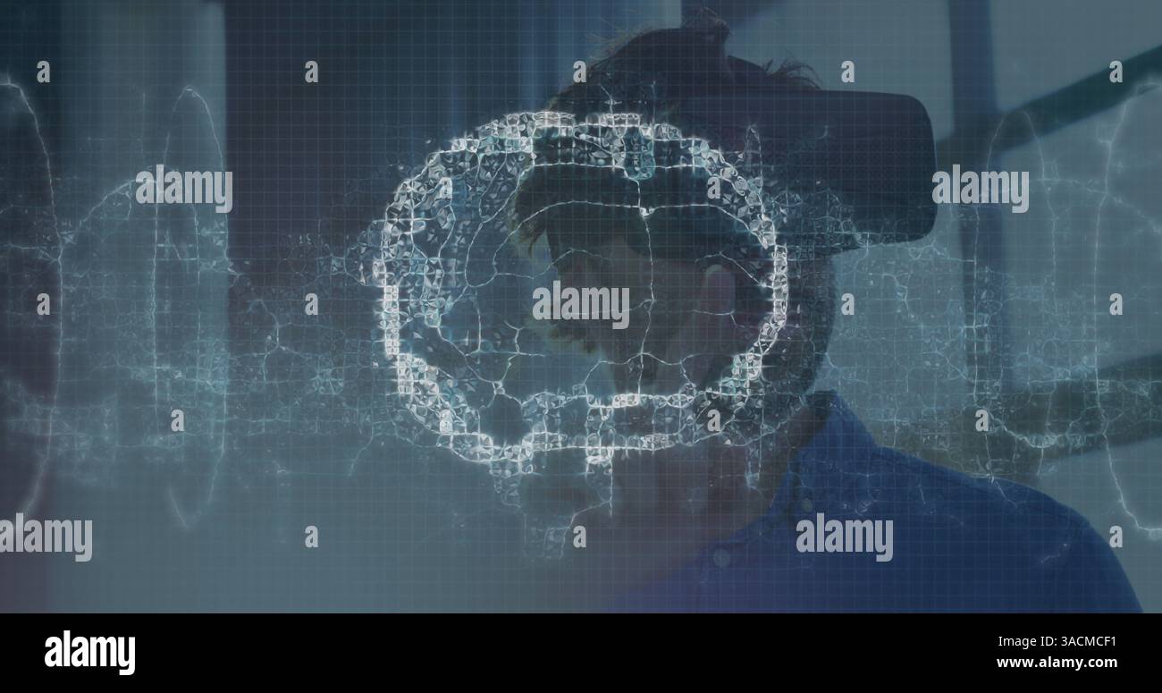 Image of human brain spinning and data processing over businessman ...