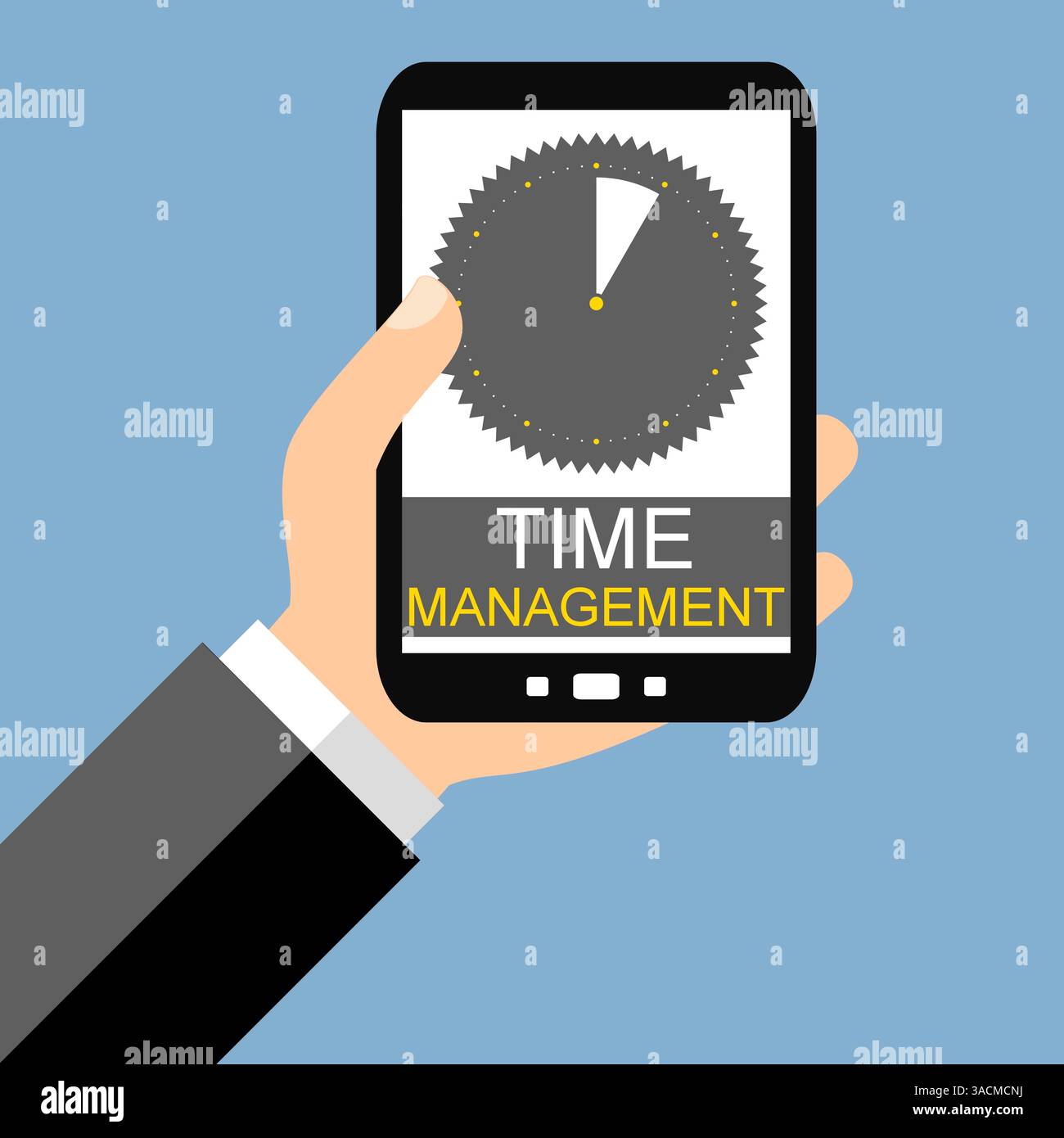 Hand with smartphone: Time Management - Flat Design Stock Photo - Alamy