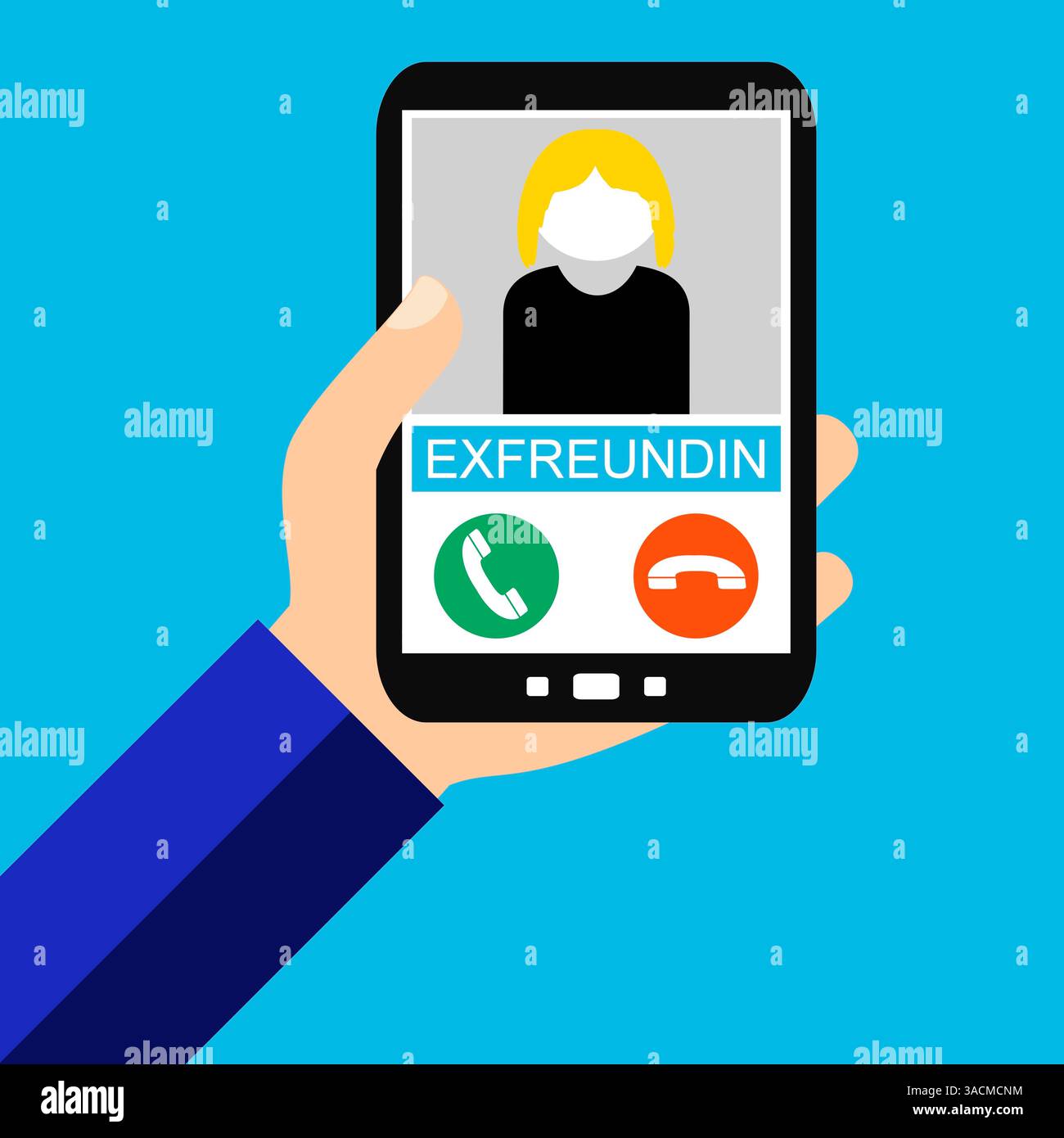 Hand with smartphone: Call ex-girlfriend - flat design Stock Photo - Alamy