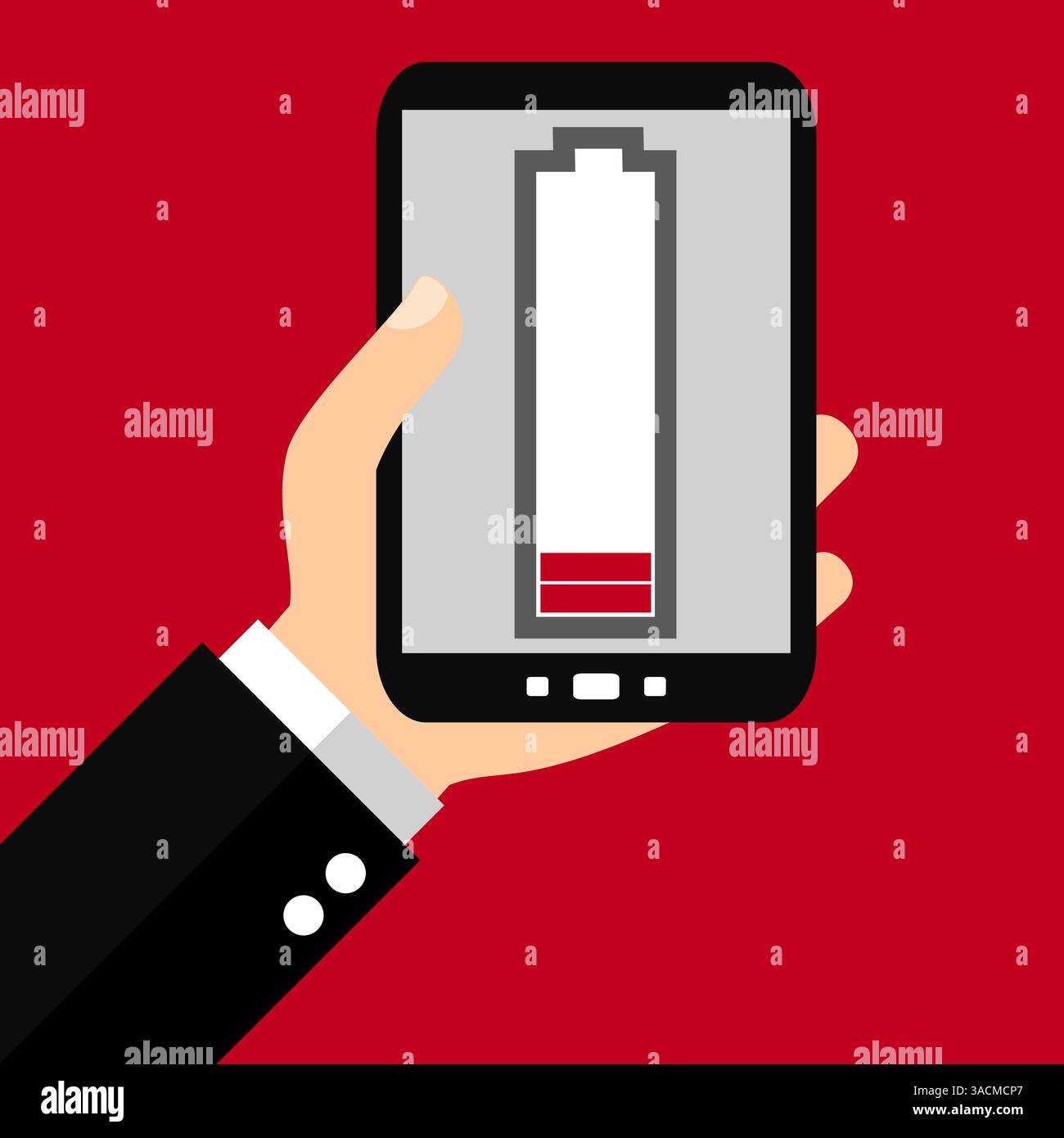 Hand with smartphone: Empty battery - flat design Stock Photo - Alamy