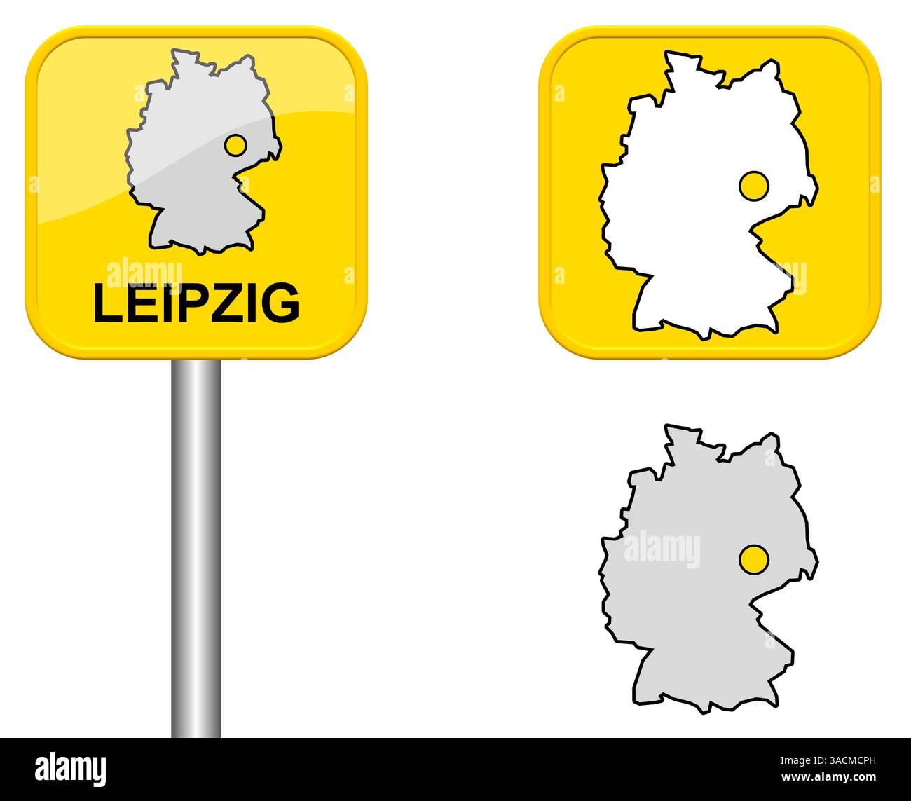 Leipzig - city sign, button and map Stock Photo - Alamy