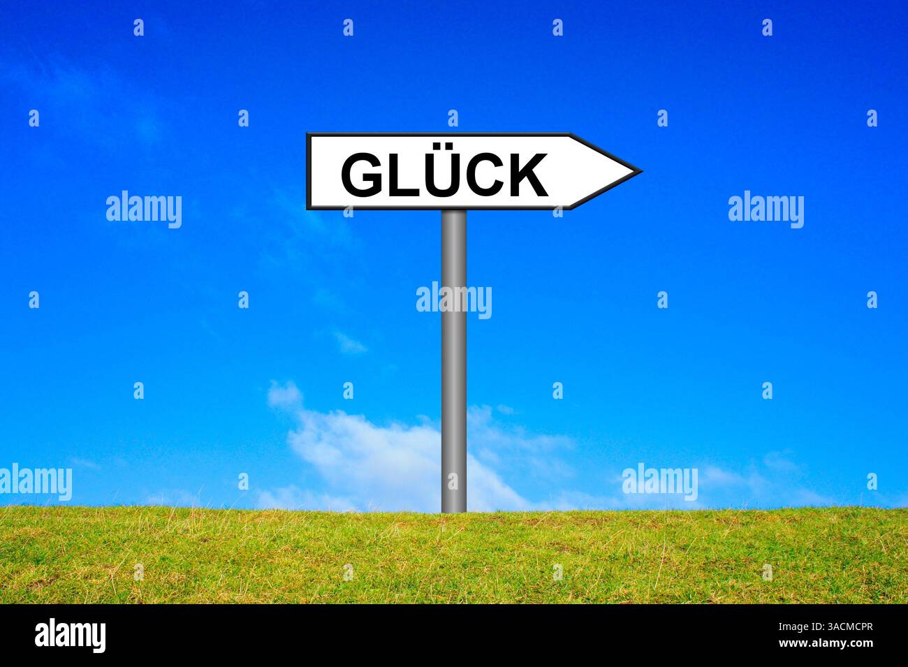 White sign on green points in the direction of happiness hi-res stock ...