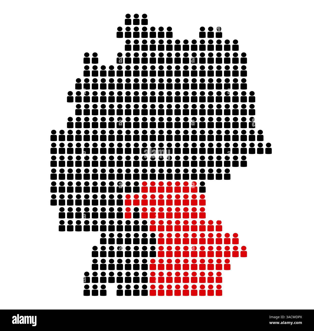 Map of Germany with many black icons and red colored outline of the ...