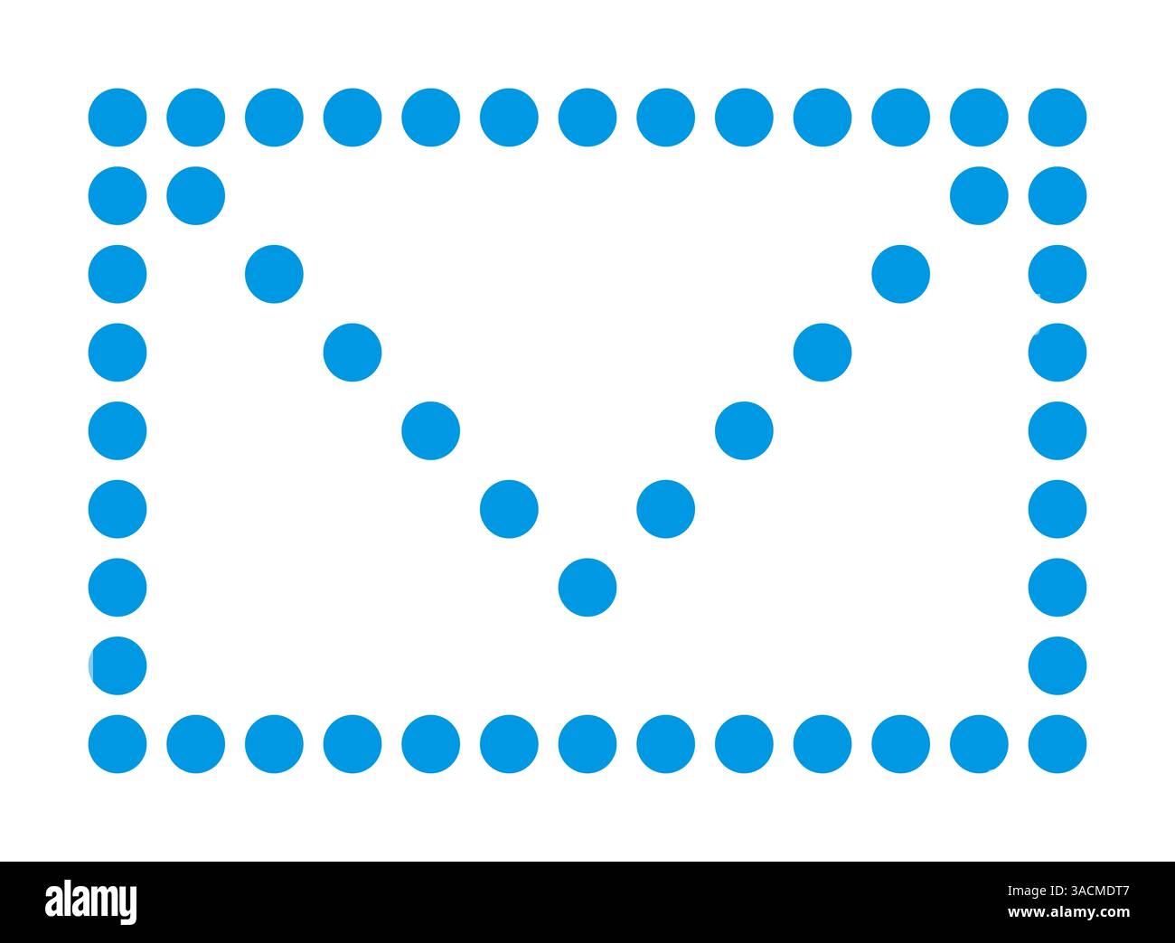 Isolated dotted minimalist letter or mail symbol made of blue dots ...
