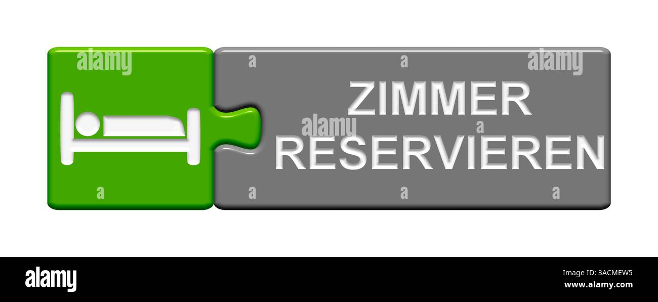 Puzzle button green gray shows bed symbol and reserve room Stock Photo ...