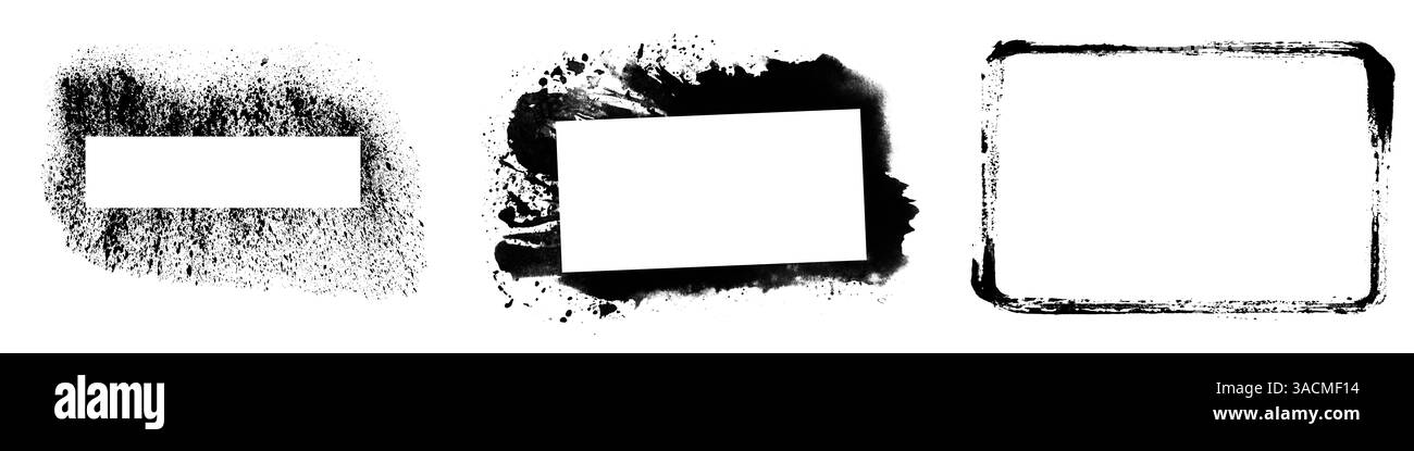 Collection of 3 grunge frames in black: graffiti background, brush ...