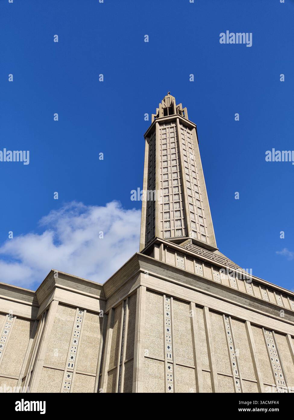 Le Havre, France, February 26 2025: Tower of St. Joseph Church in Le Havre, showcasing Auguste ...