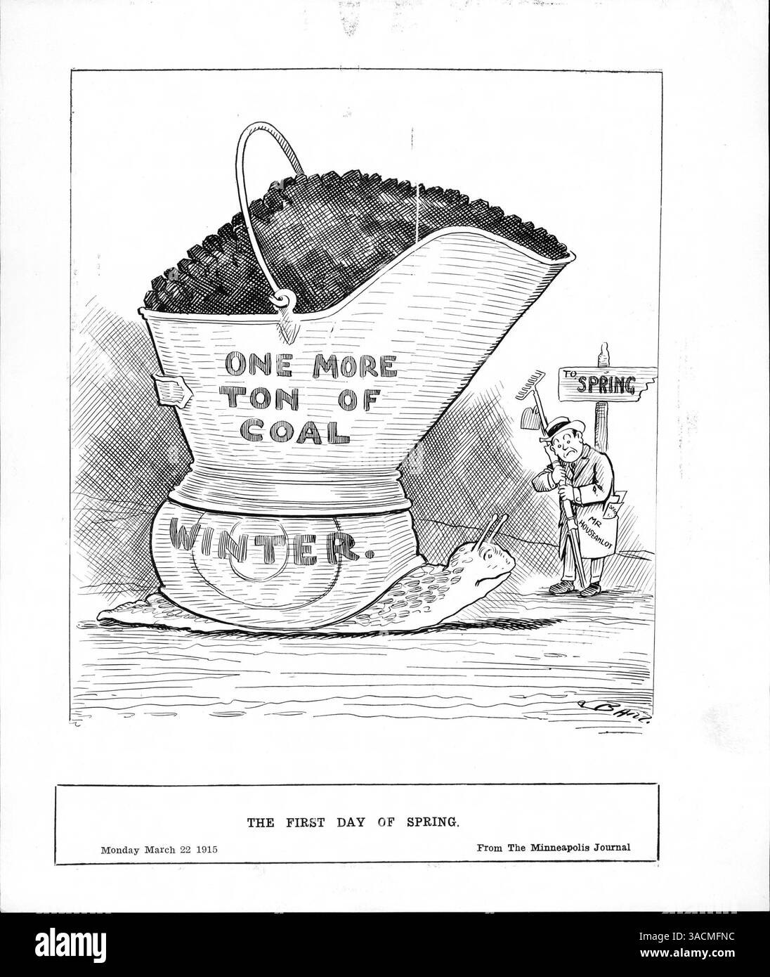 A cartoon illustrating the first day of spring, with a snail labeled ...