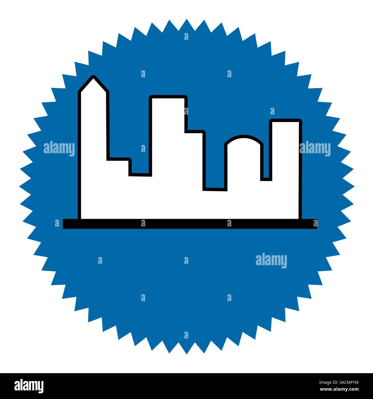 Blue insulated button in star shape shows skyline Stock Photo - Alamy